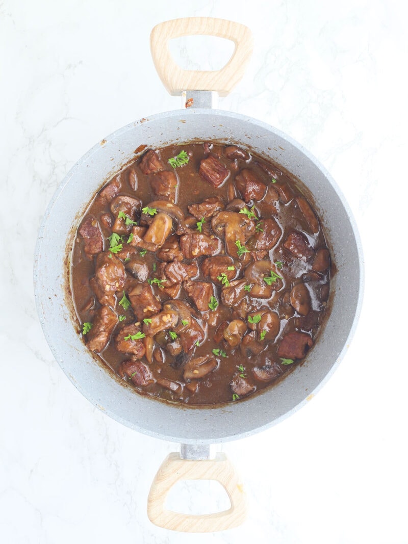 Stovetop Braised Beef Tips with Gravy | The Cooking Bride